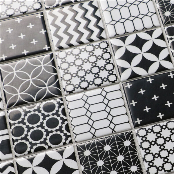 2'' Artistic Porcelain Mosaic Digital Inkjet Tile Black White