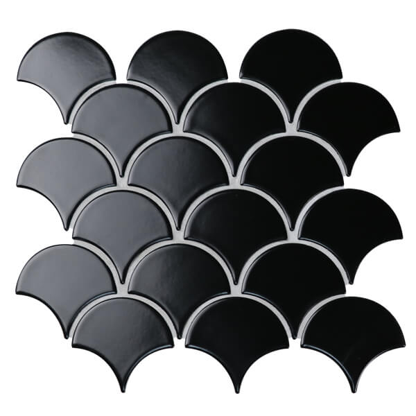 Wholesale Black Fish Scale Tile Ceramic Fan Shaped Mosaic Supply