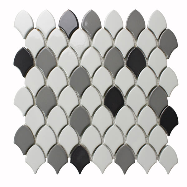 Wholesale Glossy Gray White Fish Scale Shaped Porcelain Tile Backsplash