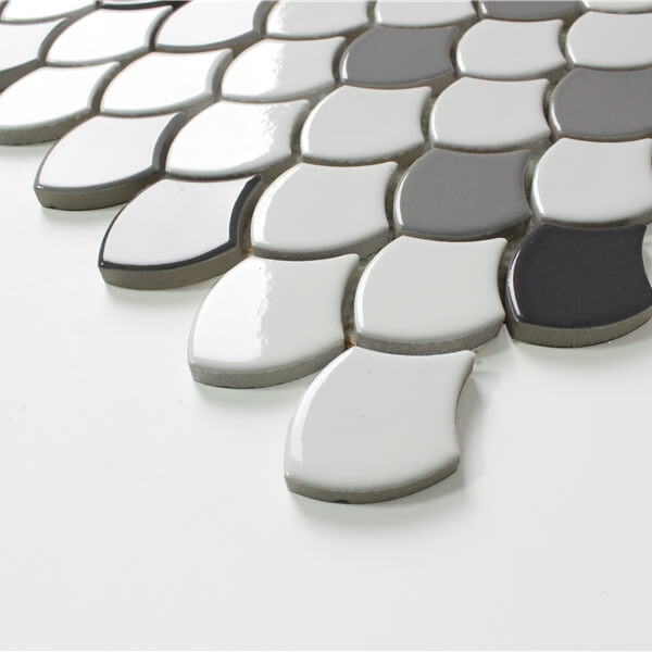 Wholesale Glossy Gray White Fish Scale Shaped Porcelain Tile Backsplash