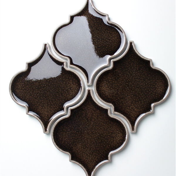 Heavy Ice-crackle Lantern Shaped Ceramic Tile Dark Brown for Sale