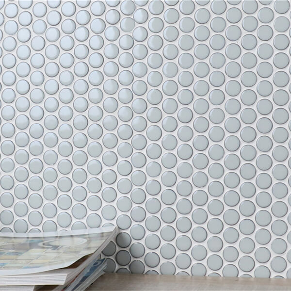 Light Blue Crystal Glazed Urban Penny Round Mosaic Tile Sheets