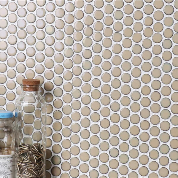 Light Brown Glazed Ceramic Mosaic Penny Round Tile China Factory