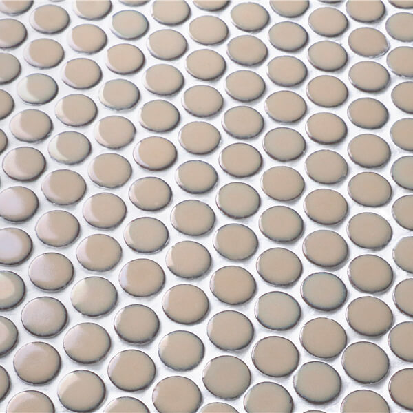 Light Brown Glazed Ceramic Mosaic Penny Round Tile China Factory