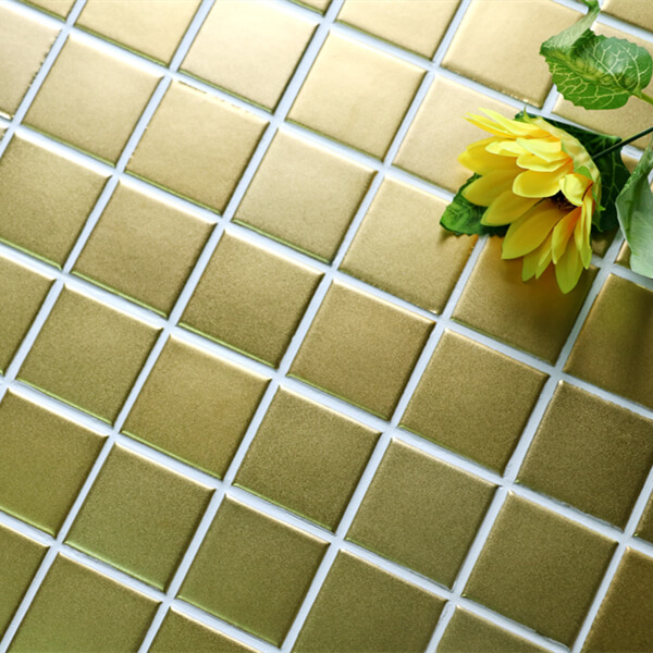 New Wall Decoration 2" Sqaure Matte Gold Ceramic Mosaic Tile Wholesale