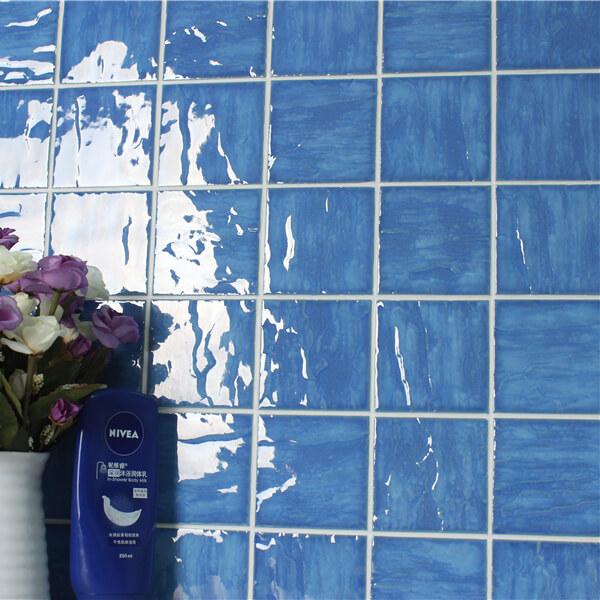 4'' Light Blue Swimming Pool Mosaic Tiles in Wave Surface