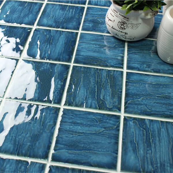 4'' Wave Porcelain Blue Gray Mosaic Pool Tile Design