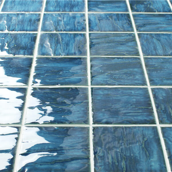 4'' Wave Porcelain Blue Gray Mosaic Pool Tile Design