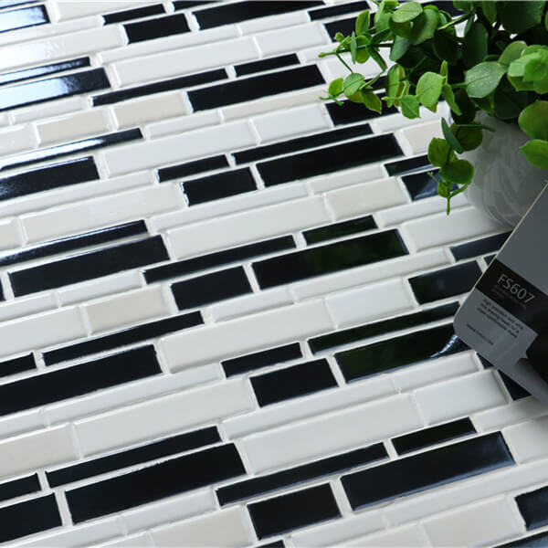 Black White Mixed Color Random Strip Mosaic Tile for Sale