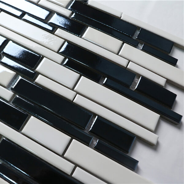 Black White Mixed Color Random Strip Mosaic Tile for Sale