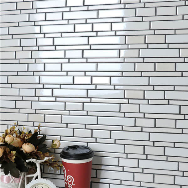White Mixed Beige Random Ceramic Strip Mosaic Tile Backsplash