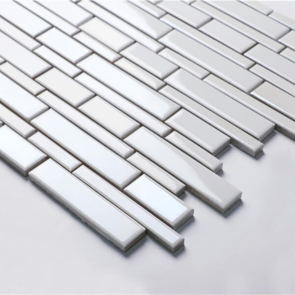 White Mixed Beige Random Ceramic Strip Mosaic Tile Backsplash