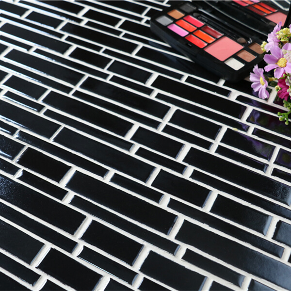 Metallic Black Ceramic Random Mosaic Strip Wall Tile