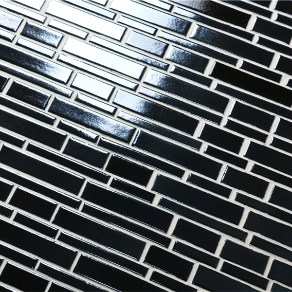 Metallic Black Ceramic Random Mosaic Strip Wall Tile