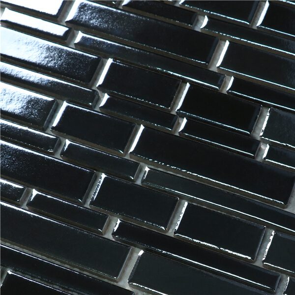 Metallic Black Ceramic Random Mosaic Strip Wall Tile