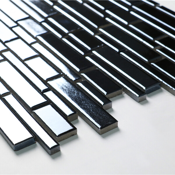 Metallic Black Ceramic Random Mosaic Strip Wall Tile