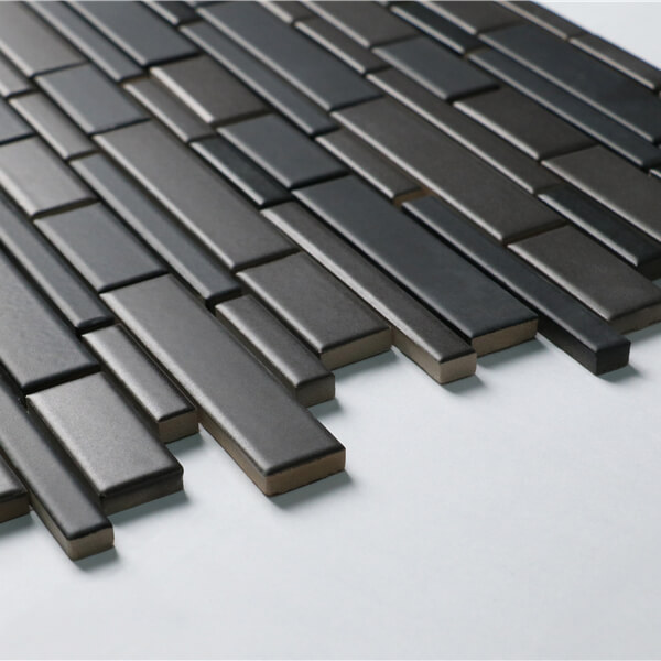 Black Gray Matte Ceramic Random Strip Mosaic Tiles Supplier