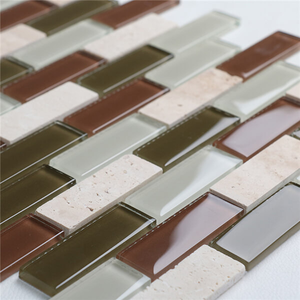 1''x3'' Glass Mixed Travertine Mosaic Tile Feature Strip