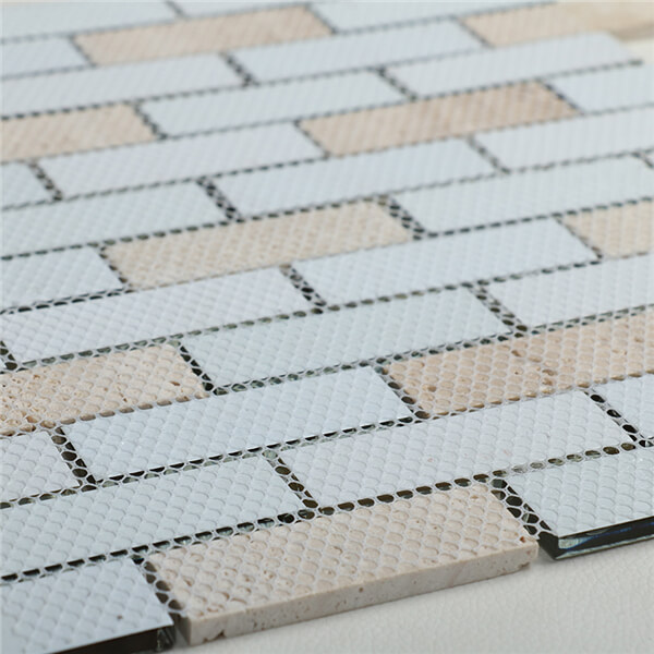 1''x3'' Glass Mixed Travertine Mosaic Tile Feature Strip