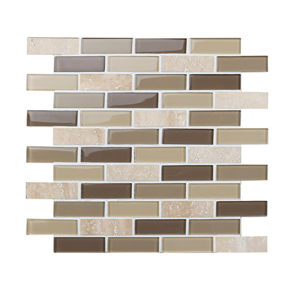 1''x3'' Glass Mixed Travertine Stone Textured Strip Mosaic Tiles