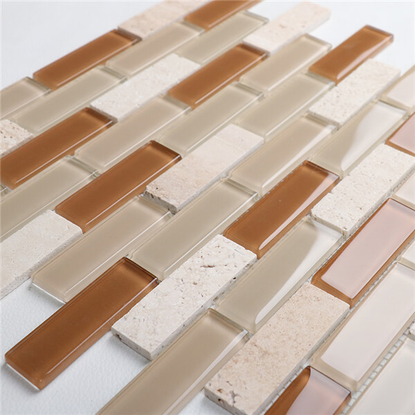 Wholesale 1''x3'' Glass Mixed Stone Mosaic Tile Strip