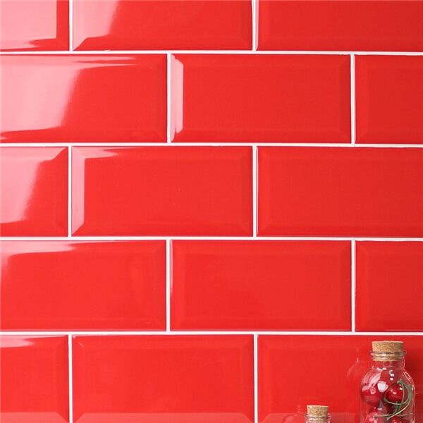 Wholesale 4''x8'' Red Mosaic Subway Tile Beveled Edge Wall Design