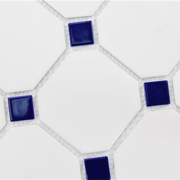 4'' Octagonal White Mixed Blue Dot Ceramic Mosaic Tile China