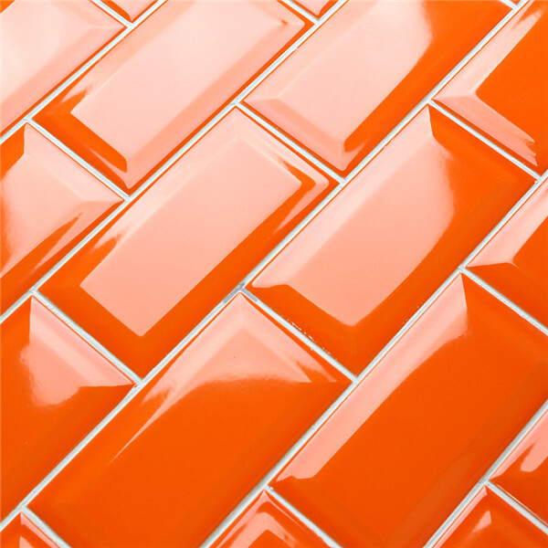 3''x6'' Bevelled Ddge Orange Ceramic Subway Tile Design for Backsplash