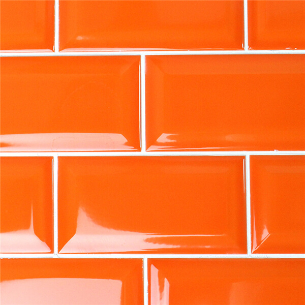 3''x6'' Bevelled Ddge Orange Ceramic Subway Tile Design for Backsplash