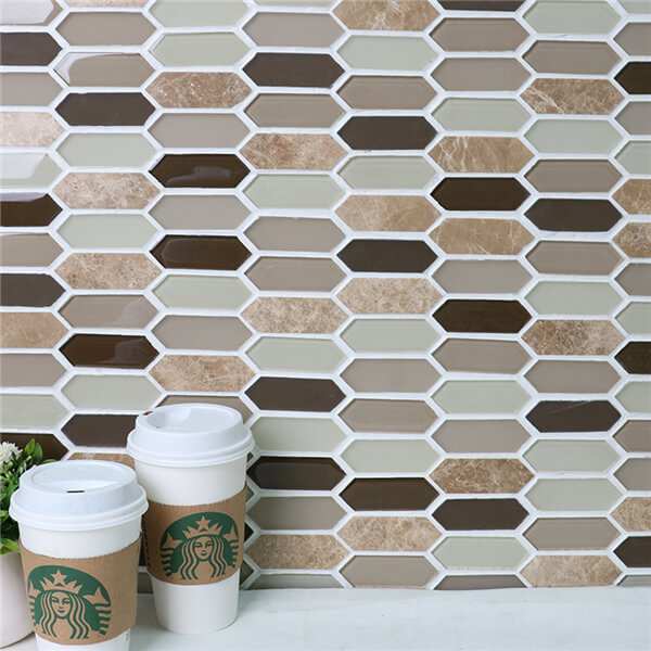 Shuttle Shaped Glass Stone Blend Mosaic Tile for Wall Decoration