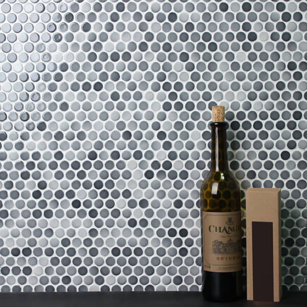 Wholesale 19mm Glossy Gardient Grey Porcelain Mosaic Tile Penny Round Tile