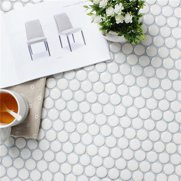 Wholesale 28mm Glazed Beige Ceramic Penny Round Mosaic Tile Backsplash ...