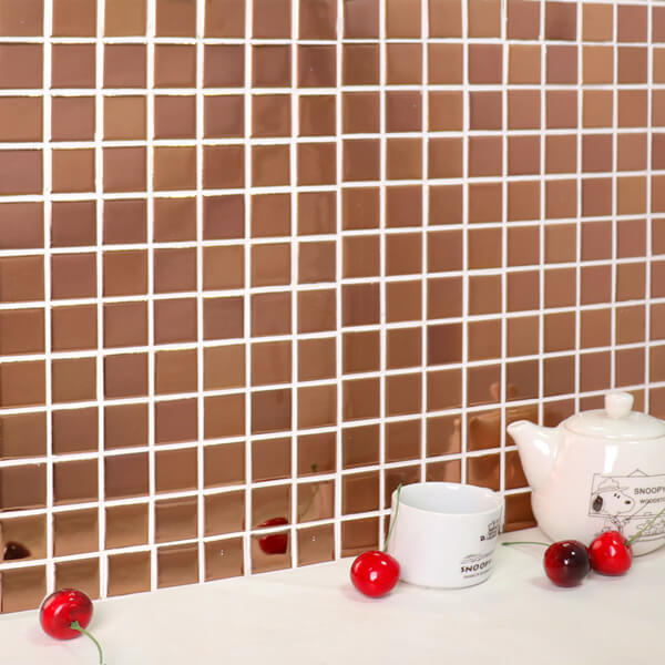 Foshan 1'' Rose Gold Square Ceramic Mosaic Tile Sheets for Living Room