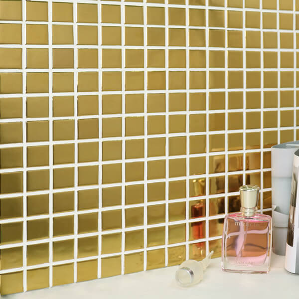 New Arrival 25x25mm Metallic Glossy Ceramic Golden Mosaic Tiles Wholesale