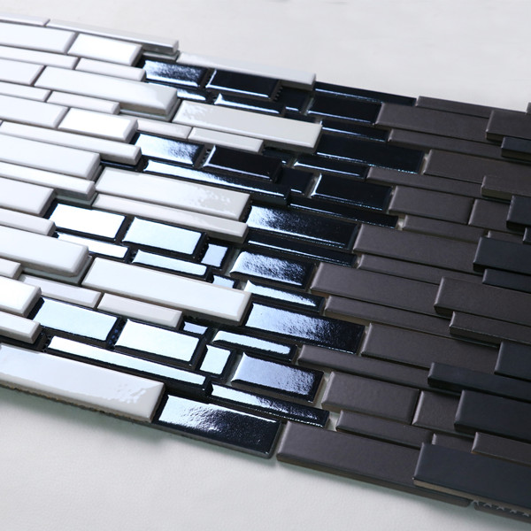Black White Mixed Color Random Strip Mosaic Tile for Sale