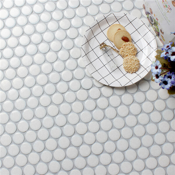 Wholesale 28mm Glazed Beige Ceramic Penny Round Mosaic Tile Backsplash ...