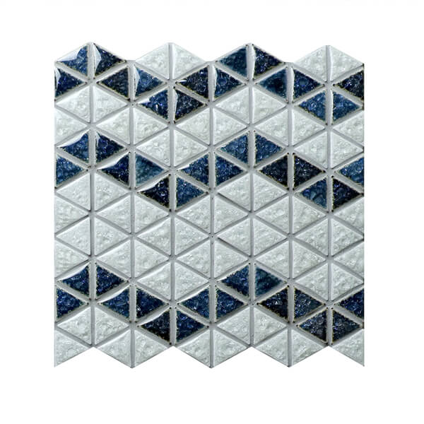 Shiny Blue Mixed White Triangle Tile Glazed Ceramic Crackle Effect Tiles