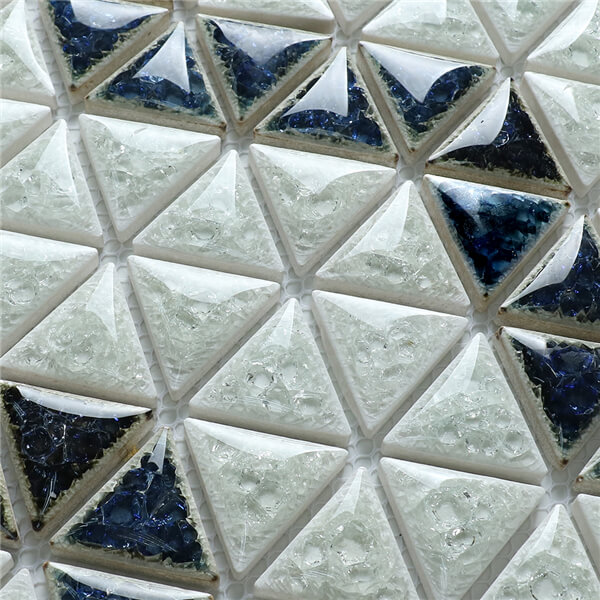 Shiny Blue Mixed White Triangle Tile Glazed Ceramic Crackle Effect Tiles