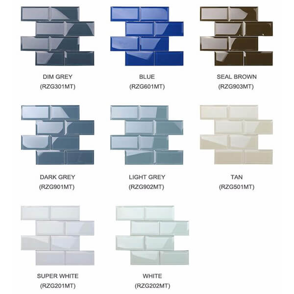 Wholesale Glass Mosaic Subway Tile 3''x6'' Beveled Edge