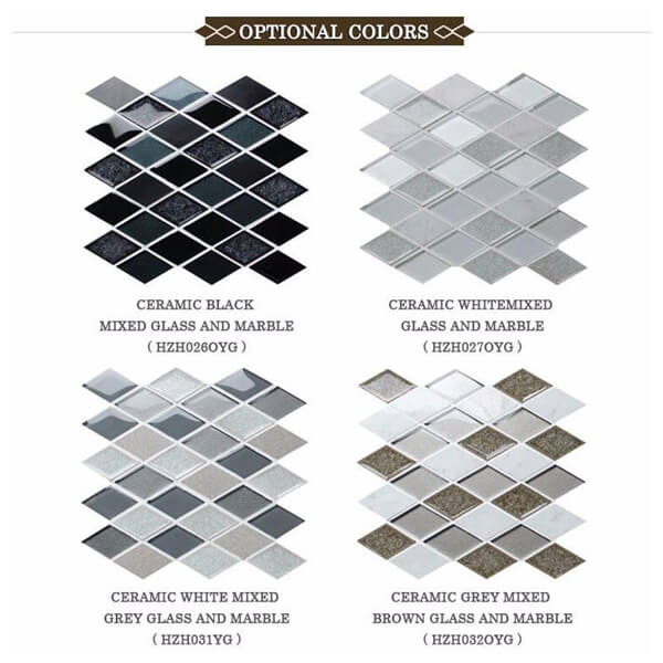 Handmade Crackle Ceramic Glass Stone Rhombus Mosaic Tile