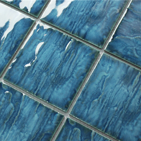 4'' Wave Porcelain Blue Gray Mosaic Pool Tile Design