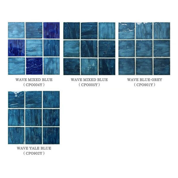 4'' Wave Porcelain Blue Gray Mosaic Pool Tile Design