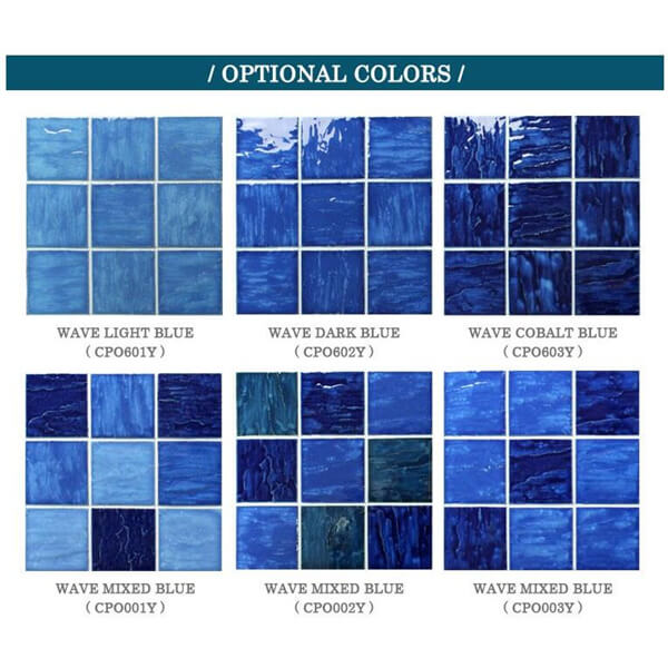 4'' Wave Porcelain Blue Gray Mosaic Pool Tile Design