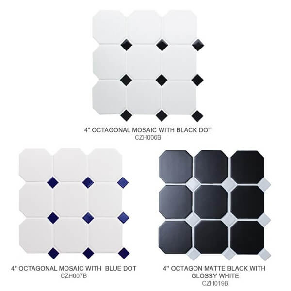 4'' Octagonal White Mixed Blue Dot Ceramic Mosaic Tile China