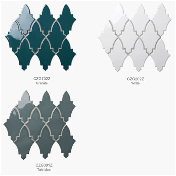 Villa glazed porcelain tile moroccan bathroom wall shield shaped blue ...