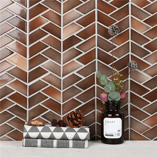 Gloss cappuccino brown color trapezoid designs mosaic wall tile for ...