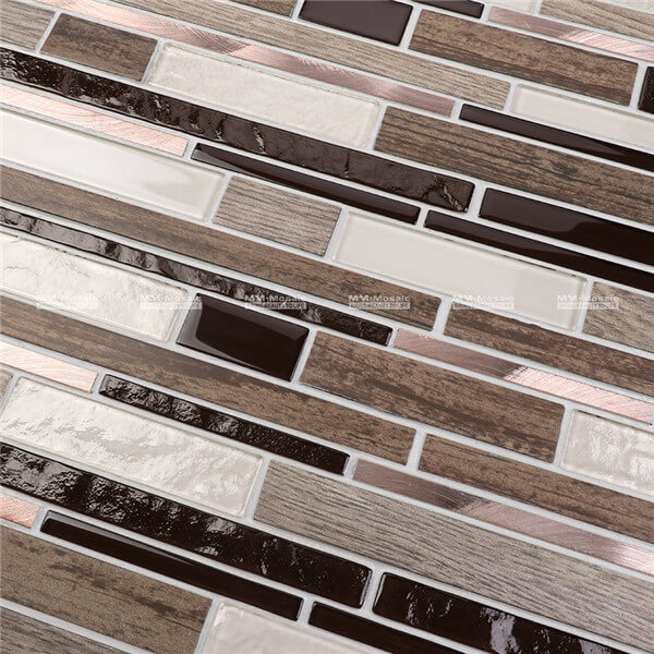 Linear Glass Mix Stainless Mosaic Tile HZO002M1