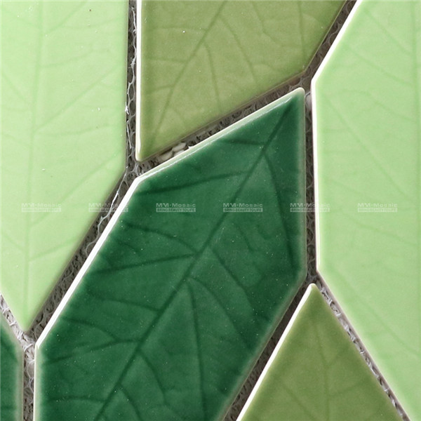 Wholesale Handmade Green Leaf Mosaic Tile Pattern for Backsplash | MM ...