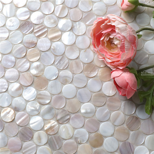 1" Beige Penny Round Mother of Pearl Seashell Mosaic Wall Tiles for ...