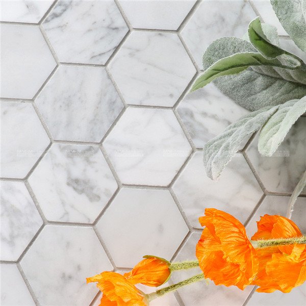 2" Bianco Carrara Waterjet Marble Hexagon Mosaic Tiles for Interior ...